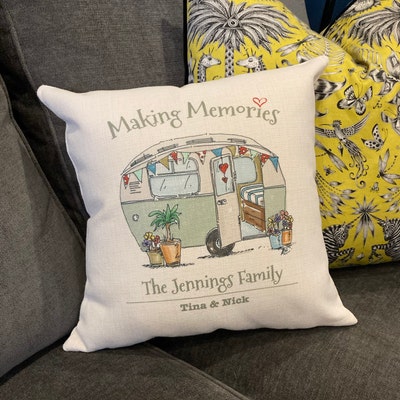 Personalised Caravan Camping Cushion Cover Wedding Gift Making Memories ...
