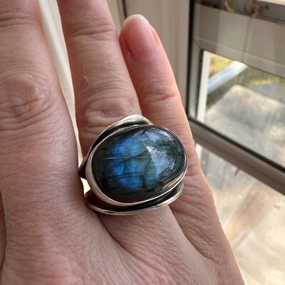 Blue Goldstone Ring Sterling Silver, Blue Sandstone Ring, Starry Night ...