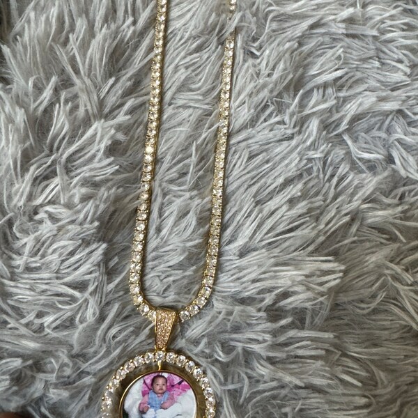 Custom Photo Necklace, Personalized Picture Necklace, Simulated Diamond ...