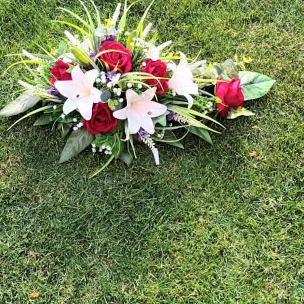 Restful, Artificial Spray Funeral Flowers Coffin Topper Memorial ...