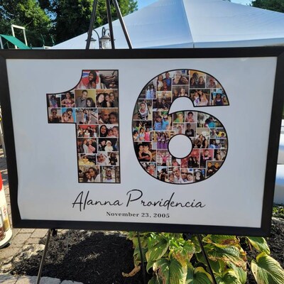 16th Birthday Photo Collage, Number 16 Anniversary Gift, Custom Gift ...