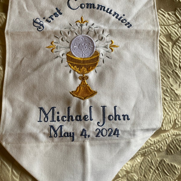 Personalized First Communion Banner With Ornate Embroidered Chalice - Etsy