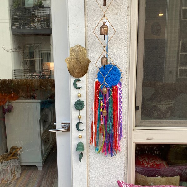 Wall Hanging Totem, Wood and Beads Ceramic Amulet, Tribal Style ...