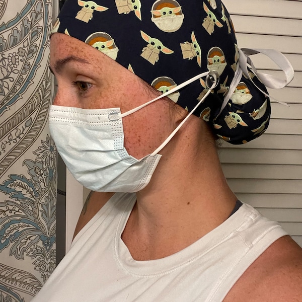 Glow in Dark Vampire Teeth Classic Skull Scrub Cap, Halloween Bite Tie ...