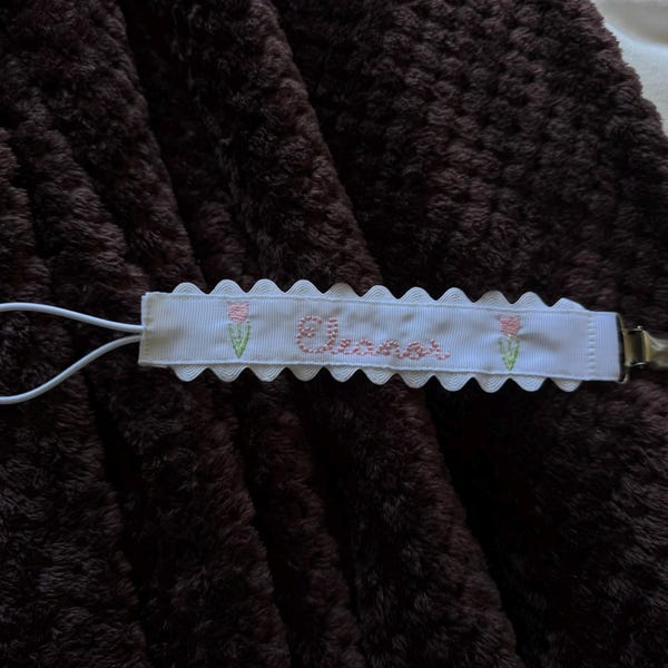 Monogrammed Pacifier Clip | Bow Personalized Scallop Embroidered Paci ...