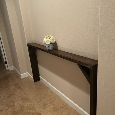 Rustic 5 Inch Wood Console Table With Power Outlets Behind the Couch ...