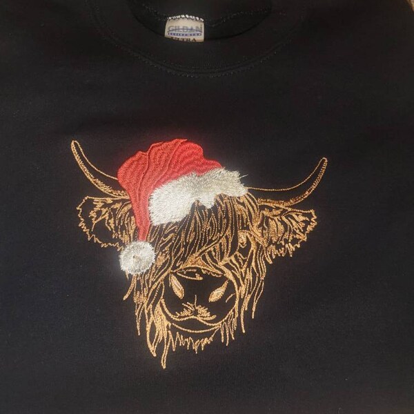 Christmas Highland Cow Machine Embroidery Design, Winter Bohemian Santa ...