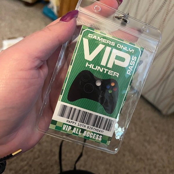 Video Gamer VIP I.D. Badge Invitation- 2-sided Badge, Party Favor, Game ...