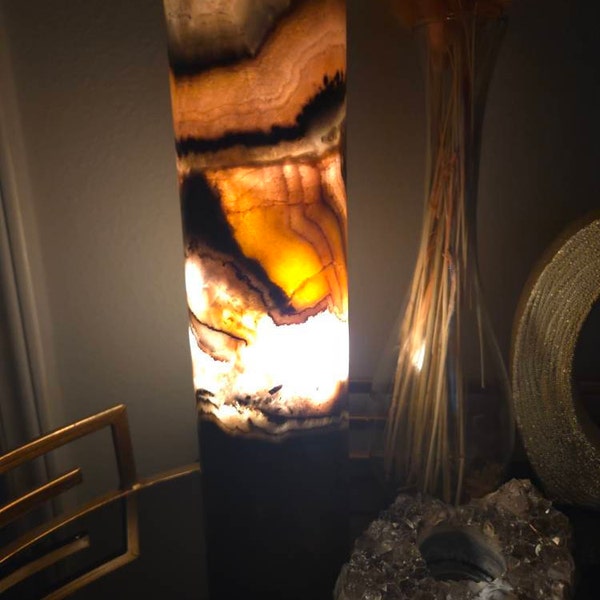 Translucent White Onyx Pillar Cylinder Lamp/elegant Stone Lamp ...