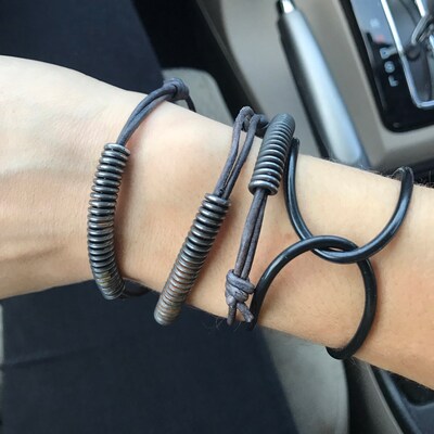 Slimline Leather & Rust Bangle Sets Industrial Wasteland Tribal Rust ...