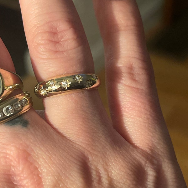 Diamond Starburst Ring / 14k Solid Gold Star Setting Diamond Ring ...