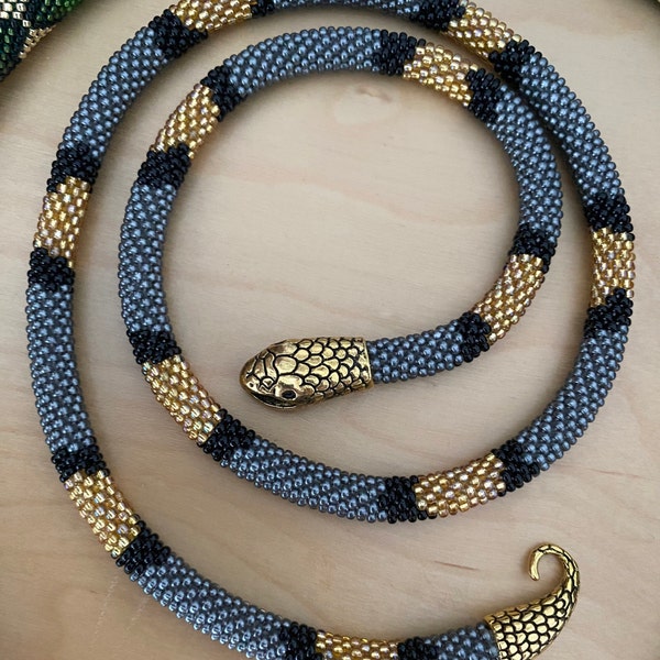 Gray Serpent Necklace - Bead Crochet Python Necklace - Ouroboros ...