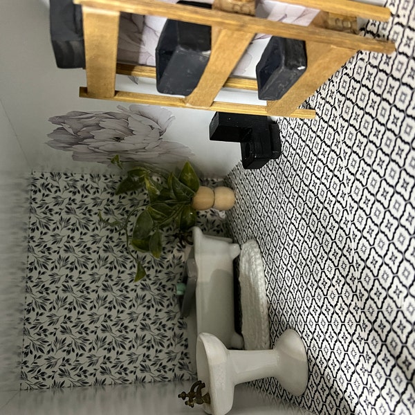 Black White Tile, Dollhouse Wallpaper Tile Flooring, 1:12 Miniature ...