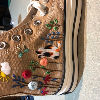 Pet Embroidered Converse, Cat Embroidered Converse, Flower Shoes Custom ...