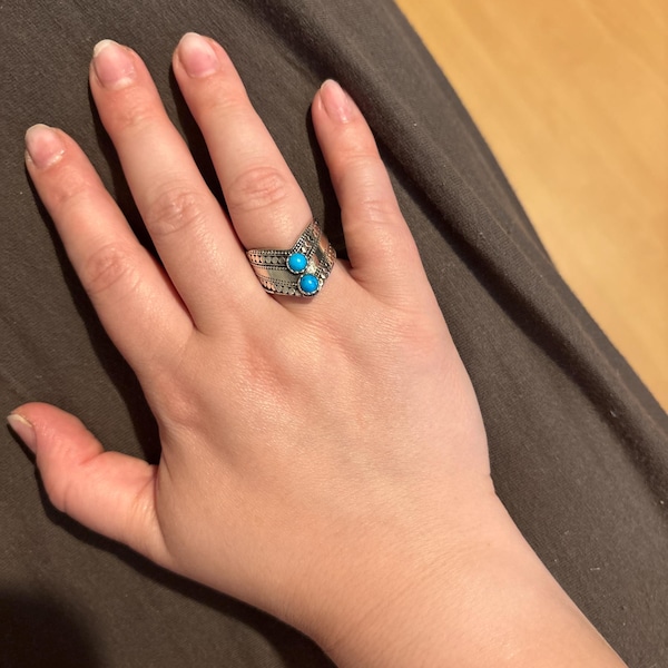 Two Stone Turquoise Ring, Thumb Ring, Chevron Ring, Boho Sterling ...