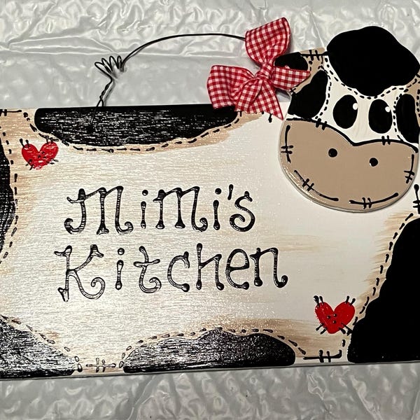 Personalized Cow Country Kitchen Sign Handcrafted Handpainted Wood ...