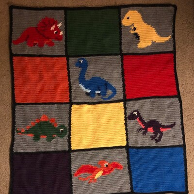 INSTANT DOWNLOAD Dinosaurs Crochet Graph Crochet Pattern Baby Blanket ...