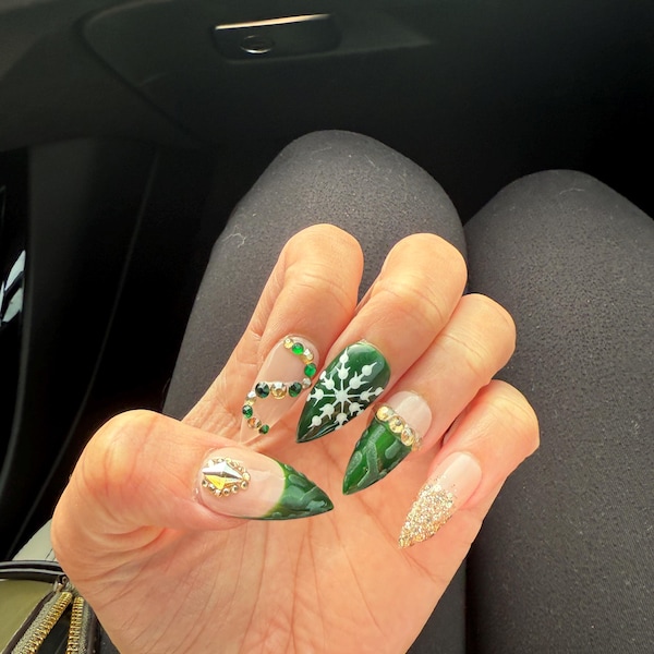 Blue Ombré Crystal Dreams Press on Nails, Embellished Nails, Bling Nail ...