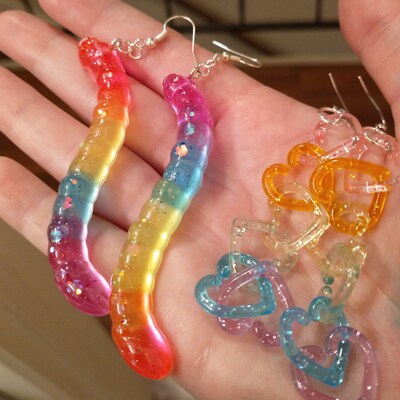 Rainbow Worm Earrings - Etsy