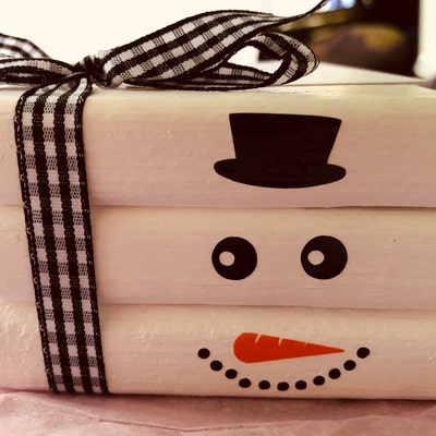 Snowman Farmhouse Wooden Mini Book Stack Tiered Tray Home - Etsy
