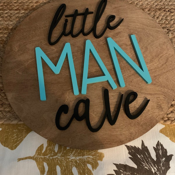 LARGE Little Man Cave Round 3D Wooden Sign || Boys Room Decor || Baby ...