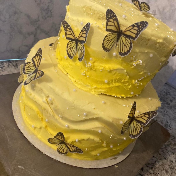 Edible Butterflies Wedding Cake Topper, Yellow Monarch Edible ...