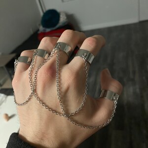 Handmade Five Finger Chain Rings Adjustable Cross Chain Linked Cuff ...