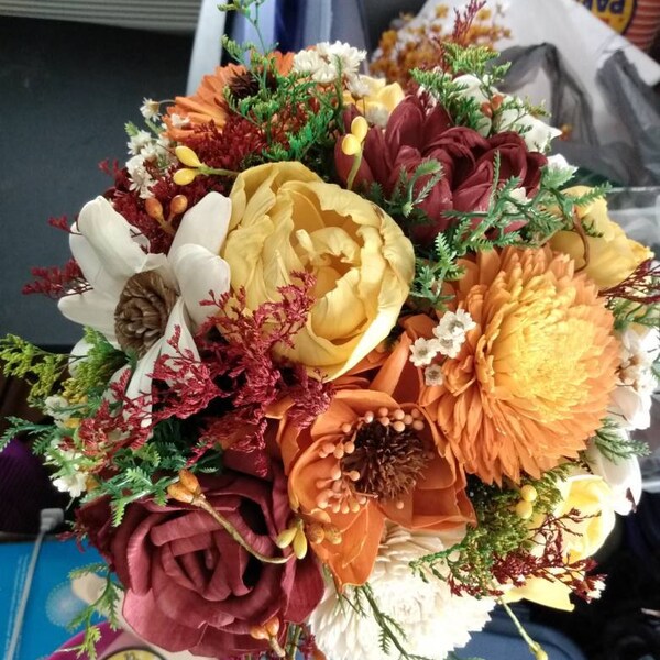 Wood Flower Bouquet- Fall Collection- Fall Wood Flower Bouquet Sola ...