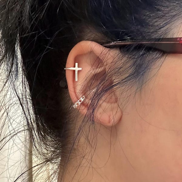 Cross Ear Cuff - 925 Sterling Silver, No Piercing Needed, Wrap Earring ...