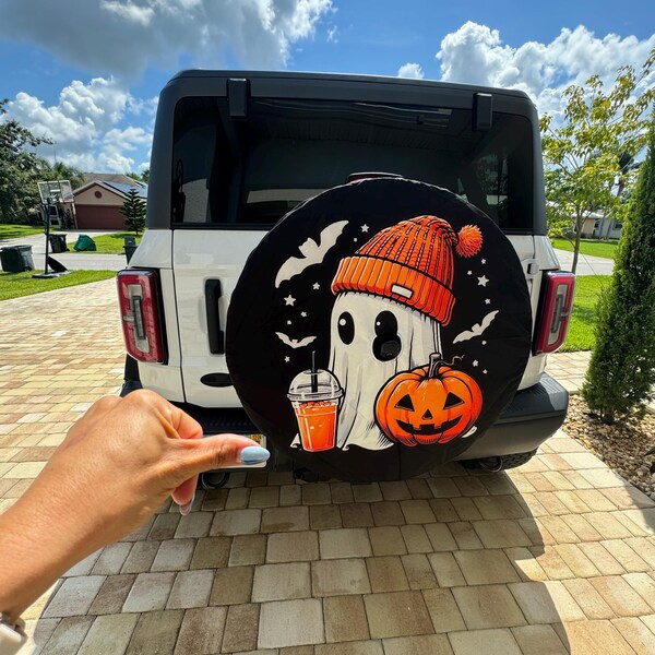 Halloween Spare Tire Cover, Cute Ghost Camper Tire Cover, Spare Tire ...