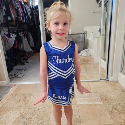 Blue & White Cheer Uniform, Customized Cheerleading Uniform, Girls ...