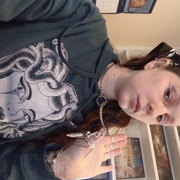 Silver Heavy Metal Steel Lariat Necklace With Steel Tusk Pendant Goth ...