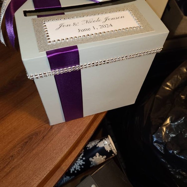 Purple Card Box, Silver Wedding Card Holder - Etsy