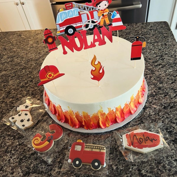 Personalised Fire Engine Cake Topper ANY AGE NAME | Personalised ...