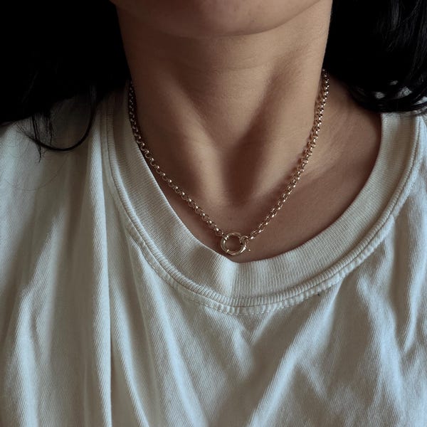 14K Gold Rolo Chain Sailor Claps, Spring Ring Claps Necklace, Rolo ...