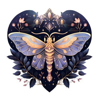 Mystical Moths Clipart, Moth PNG, Moon Celestial Clip Art, Bundle for ...