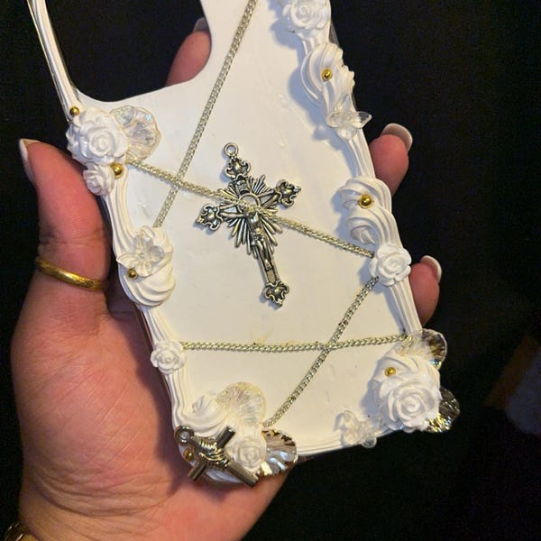 Decoden Phone Case, Black Baroque Phone Case, Cross/rose/chain 3D Phone ...