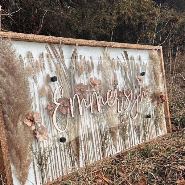 Boho Floral Nursery Name Sign, Boho Decor, Name Sign, Acrylic Overlay ...