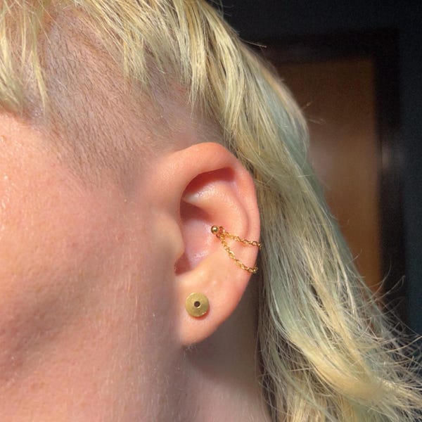 20g 16g Thin Double Chain Conch Ear Stud, Conch Hoop Double Chain Ring ...