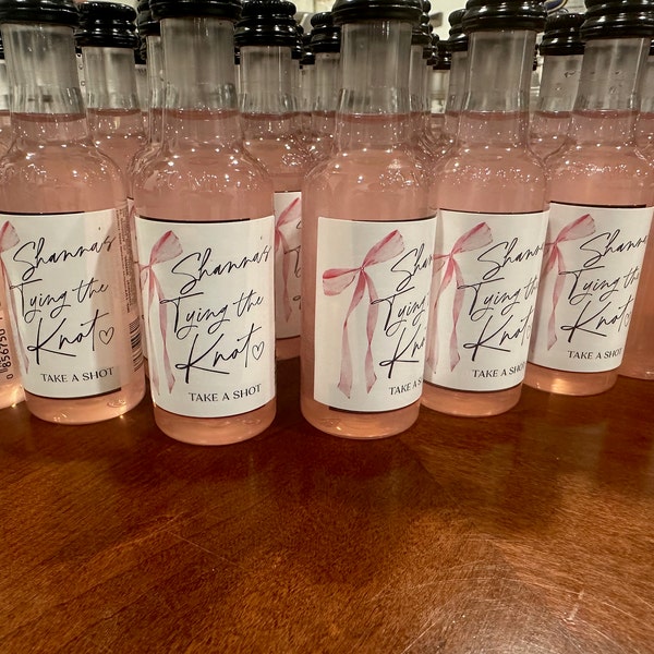 Bridal Shower Mini Shot Labels | Tying the Knot Shower Favor | Bow ...
