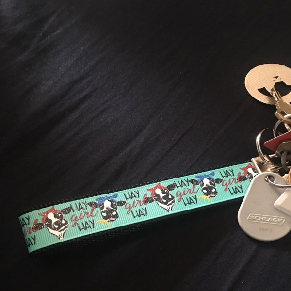 Cow Key Fob - Cow Keychain - Hay Girl Hay Cow Key Fob - Cow Wristlet ...