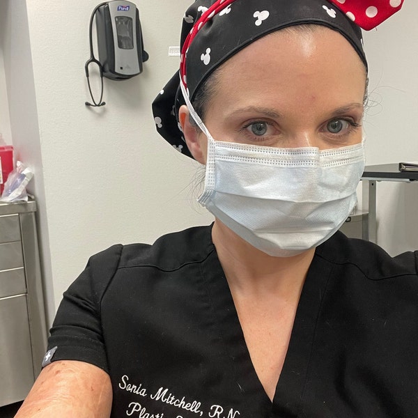 Disney Red Mickey Mouse Head Medical Nurse Scrub Cap Surgical Hat Head ...