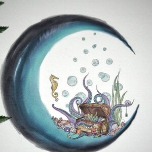 Octopus Moon Painting / Fine Art Print / Octopus Decor / Sea - Etsy