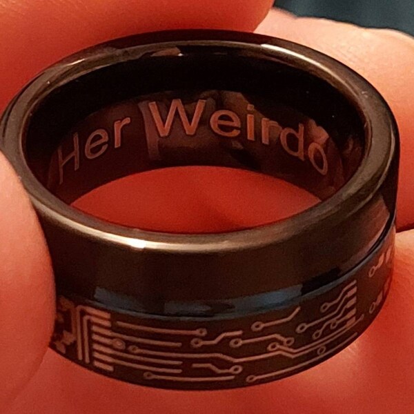 Circuit Board Ring, Gamer Ring, 10mm Black Tungsten Wedding Band With ...