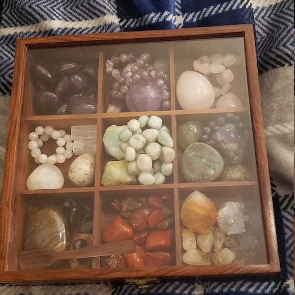 Acacia Wood Crystal Display Box | Glass Lid, Rock Collection Case - Etsy