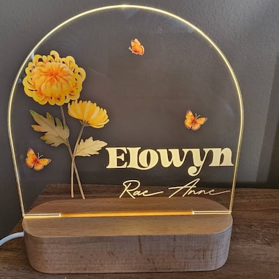 Personalized Acrylic Night Light, Boho Night Botanic LED Light, Kids ...