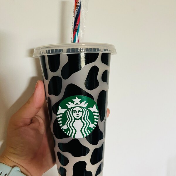 24oz Venti Cold Cup Cow Full Wrap With Ear Tag, Cow Print Svg, Cow Ear ...
