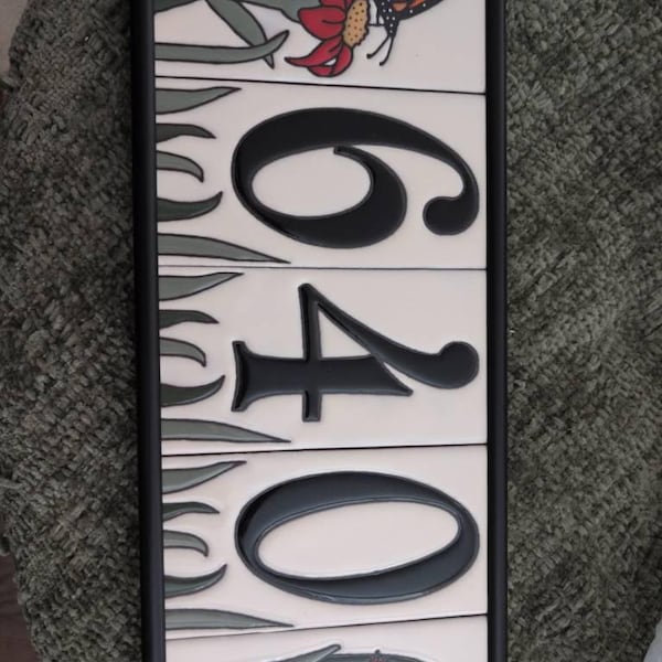 House Numbers Butterfly Tiles Ceramic Framed Set - Address Tiles ...