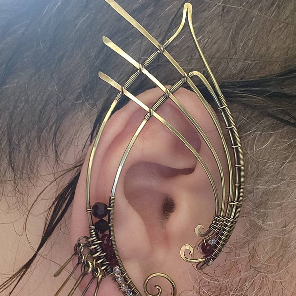 Brass Elf Ear Cuffs Chrysos: Fringe Elven Earrings No Piercing, Golden ...