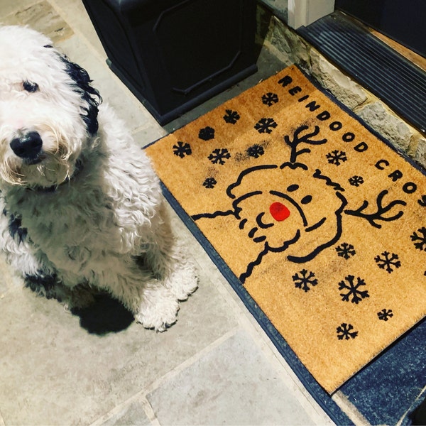 Reindood Mat Custom Dog Mat- Custom Doodle Doormat - Funny Holiday Mat ...